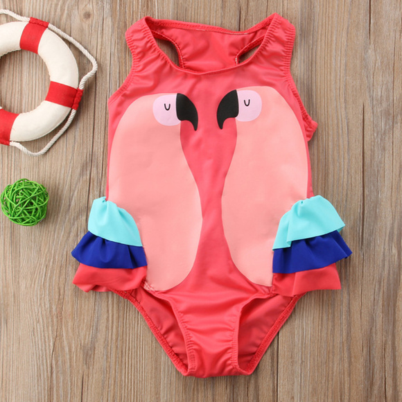 Swim | Parrot Girls Pink Ruffle One Piece Swimsuit | Poshmark